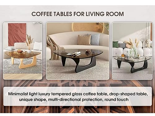 loktch Triangle Glass Coffee Table Mid-Century Modern Coffee Table Abstract Vintage Glass End Table Center Table for Living Room Patio Balcony Black/Grey Medium 35.8 * 25.5 * 16in