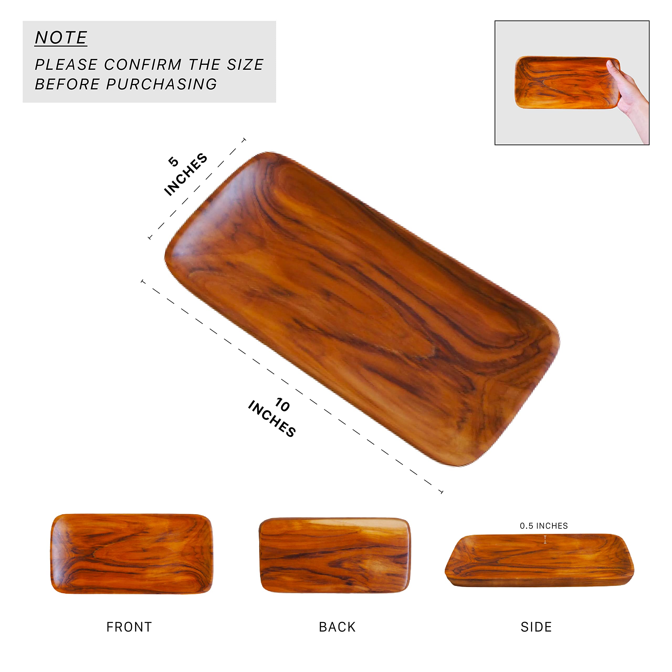 Cozinest Serving Platter Teak Wood – Rectangular Serving Tray 5 x 10 inches Party Wooden Platters Wood Tray for Display Fruit Snacks Dessert Appetizer Sushi Food Decorative (Natural Wood 1)