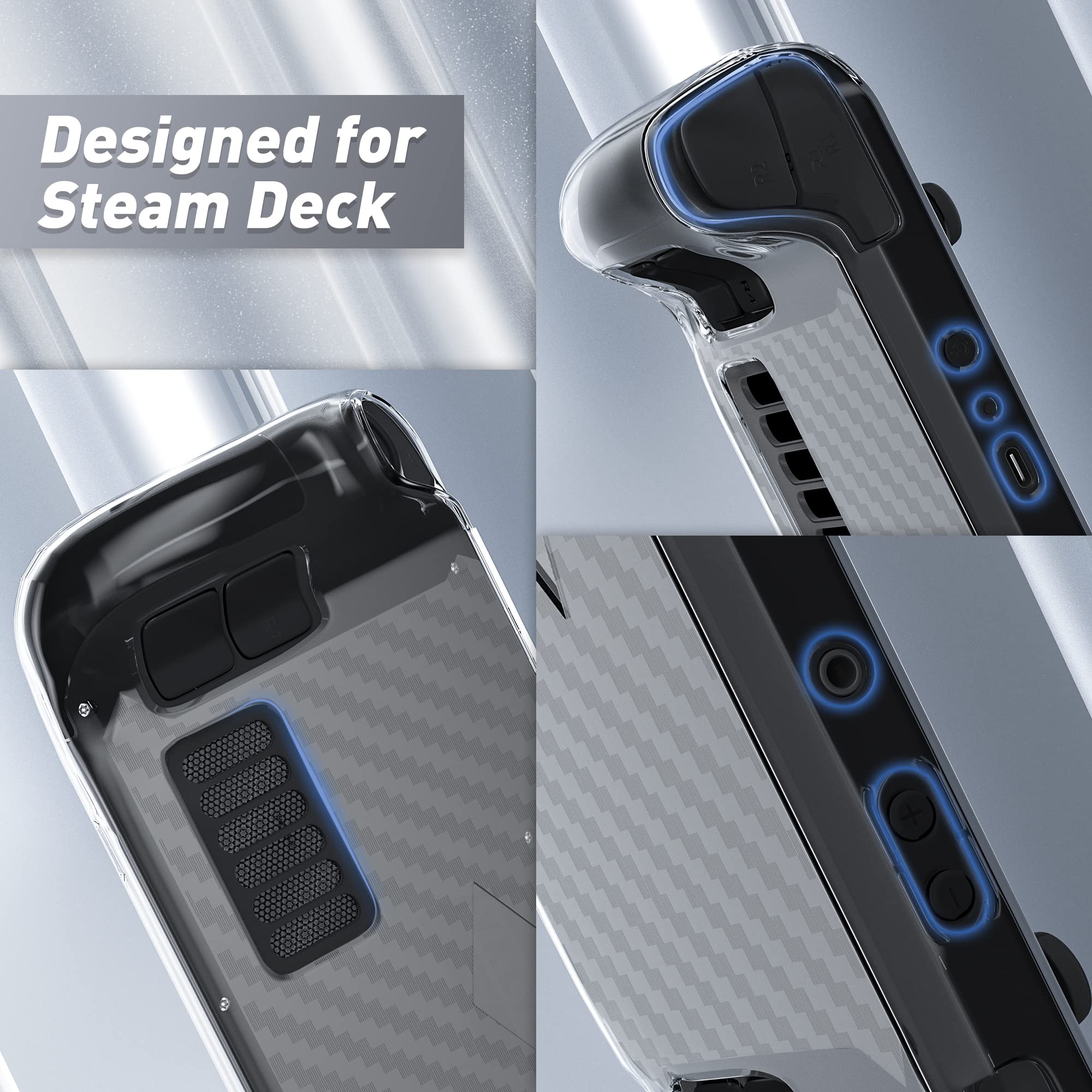 FANPL Clear Case for Steam Deck accessories with 2 Screen Protector and 4 Thumb Caps, TPU Soft Protector Cover for Steam Deck Skin - Checker Design