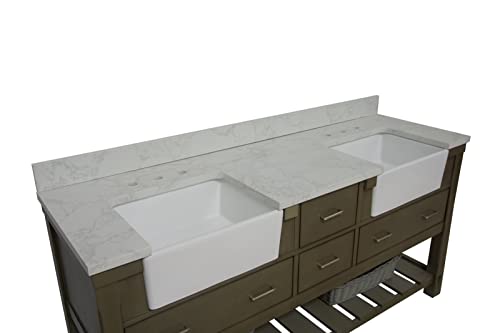 Kitchen Bath Collection Charlotte 72-inch Double Farmhouse Vanity (Engineered Carrara/Weathered Gray): Includes Weathered Gray Cabinet with Engineered Carrara Countertop and White Ceramic Apron Sinks