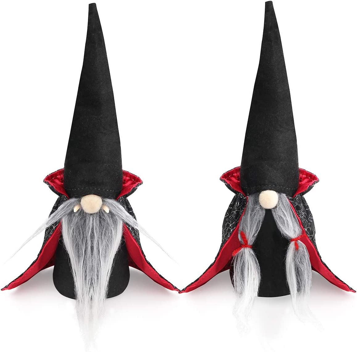 D-FantiX Halloween Gnomes Plush Decor, 2 Pack Handmade Tomte Swedish Gnome Nisse Scandinavian Vampire Gnomes Ornaments with Black Witch Cloak Hat Halloween Table Decorations Gifts