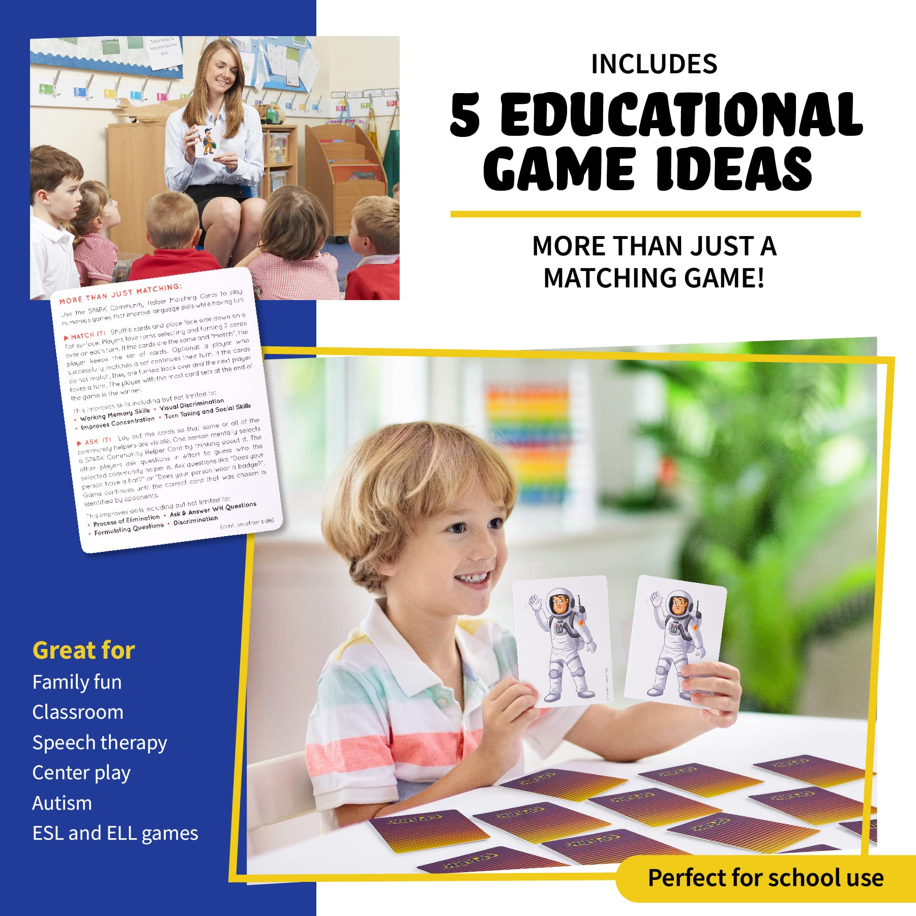 SPARK INNOVATIONS Community Helpers Memory Matching Game, Memory Game with Picture Cards, Children’s Games 4 and Up, Preschool Must Haves, Homeschool Materials