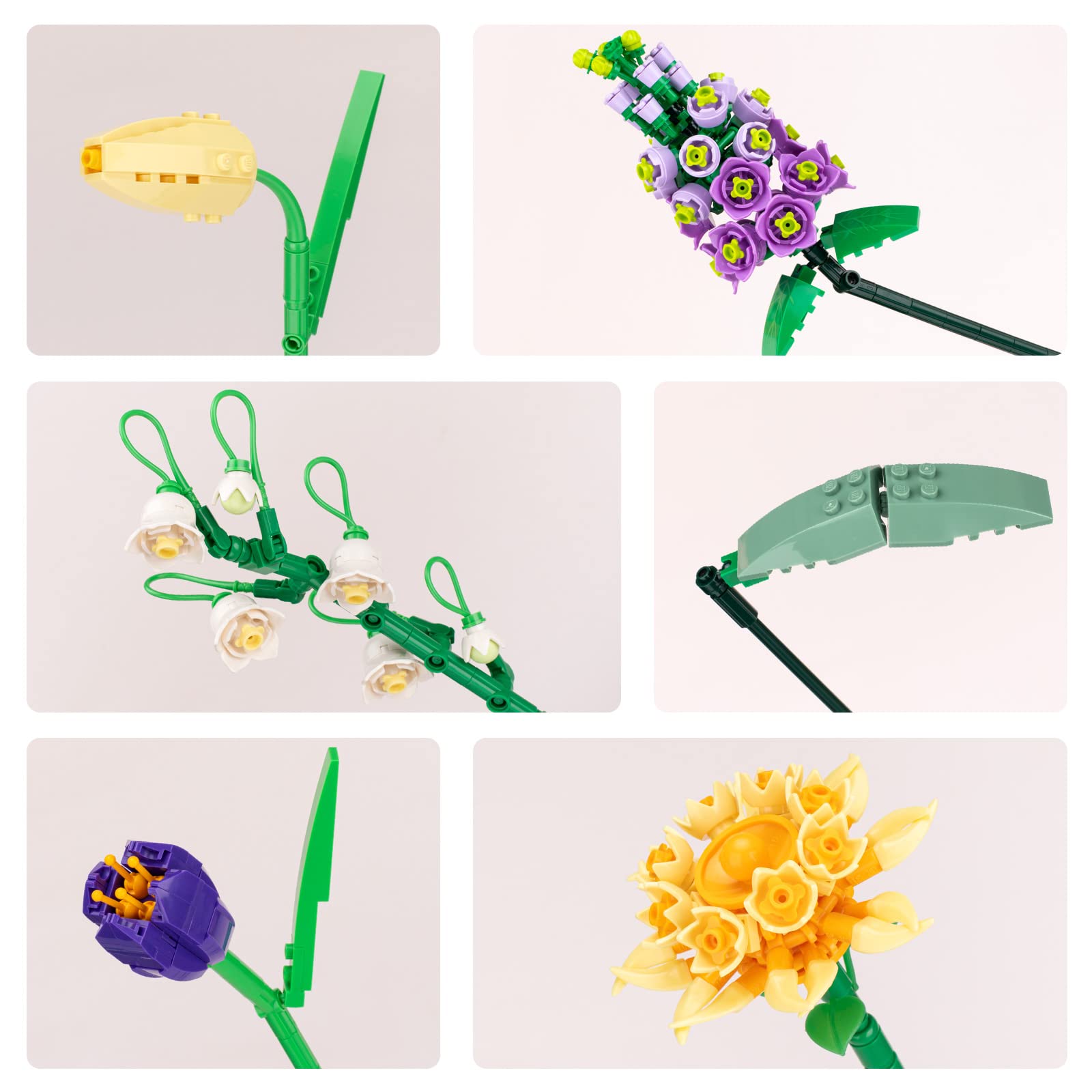 Flower Bouquet Building Kit ,Flower Building Blocks Compatible with Lego,Artificial Flowers Building Toys Creative Project for Adults Botanical Collection (Romantic Flowers)