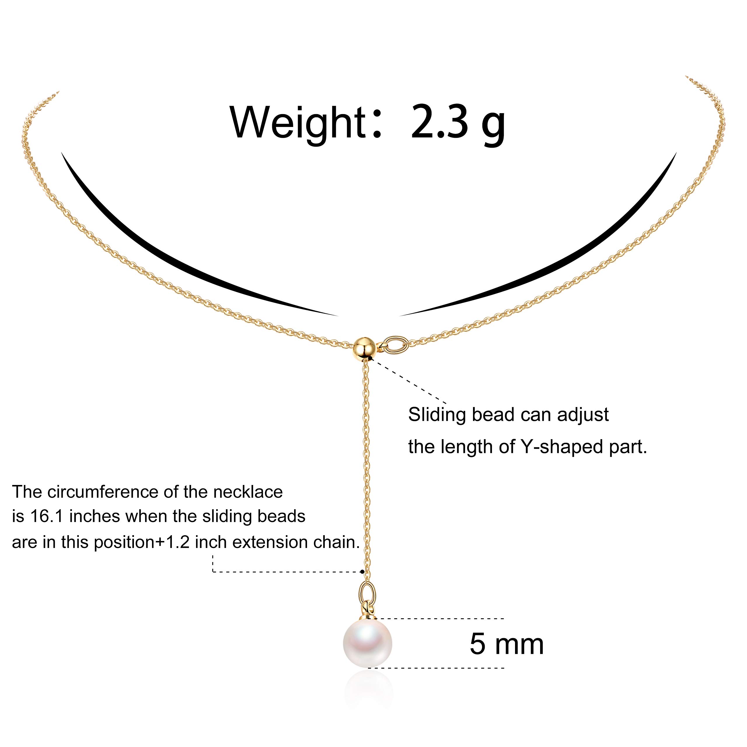 Cowlyn Y-Shaped Necklace 18K Gold Dainty Pearls Pendant Drop Long Chain Jewelry for Women