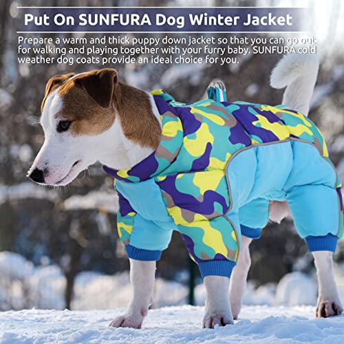SUNFURA Winter Dog Coats, Warm Dog Down Jacket with 4 Legs, Reflective Windproof Puppy Turtleneck Snowsuit for Cold Weather, Lightweight Padded Puffer Dog Vest Apparel for Small Medium Dog