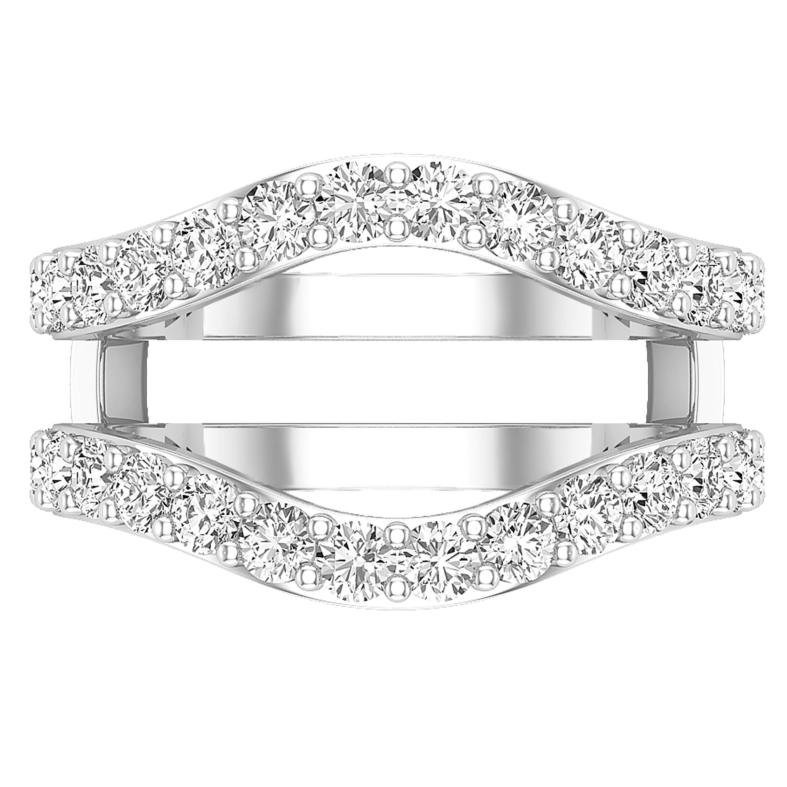 Dazzlingrock Collection 1.75 Carat (ctw) Round Lab Grown Diamond Ladies Wedding Enhancer Guard Double Ring, 18K White Gold, Size 6