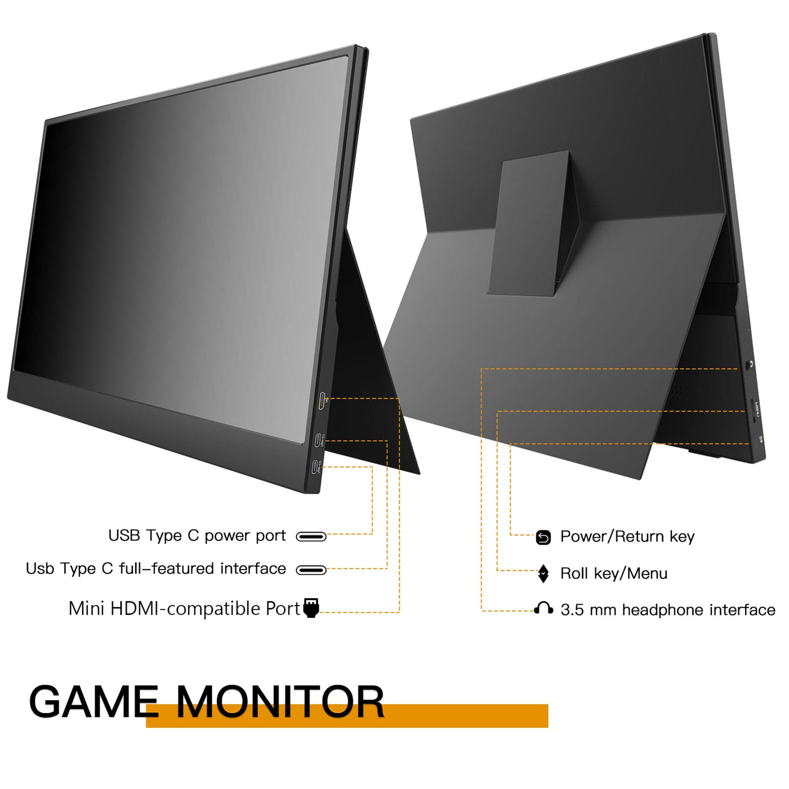 Frogued 15.6-inch External Monitor Dual Speakers 1920x1080 16:9 Screen USB Type-C Built-in Stand External Display LCD Ultra Slim Portable