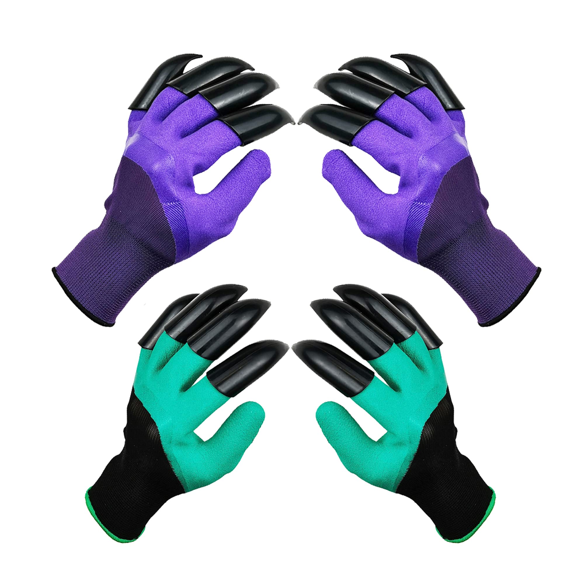 DCCPAA Garden Gloves with Claws 2 Pairs(Two Hands with Claws for Digging, Planting, Weeding, Seeding-Waterproof, Best Gardening Gifts for Men and Women-Purple+Green