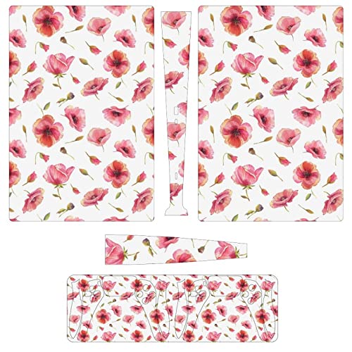 Flowers of Poppy Full Protective Skin Cover Design Wrap Decal Sticker Compatible with PS5 Digital Edition Console and Controller