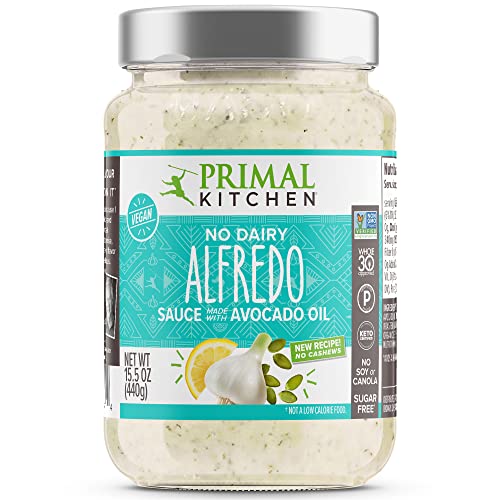Primal Kitchen No Dairy Alfredo Sauce Two-Pack, Keto Certified and Certified Paleo, Includes 1 Traditional and 1 Garlic Alfredo Sauce