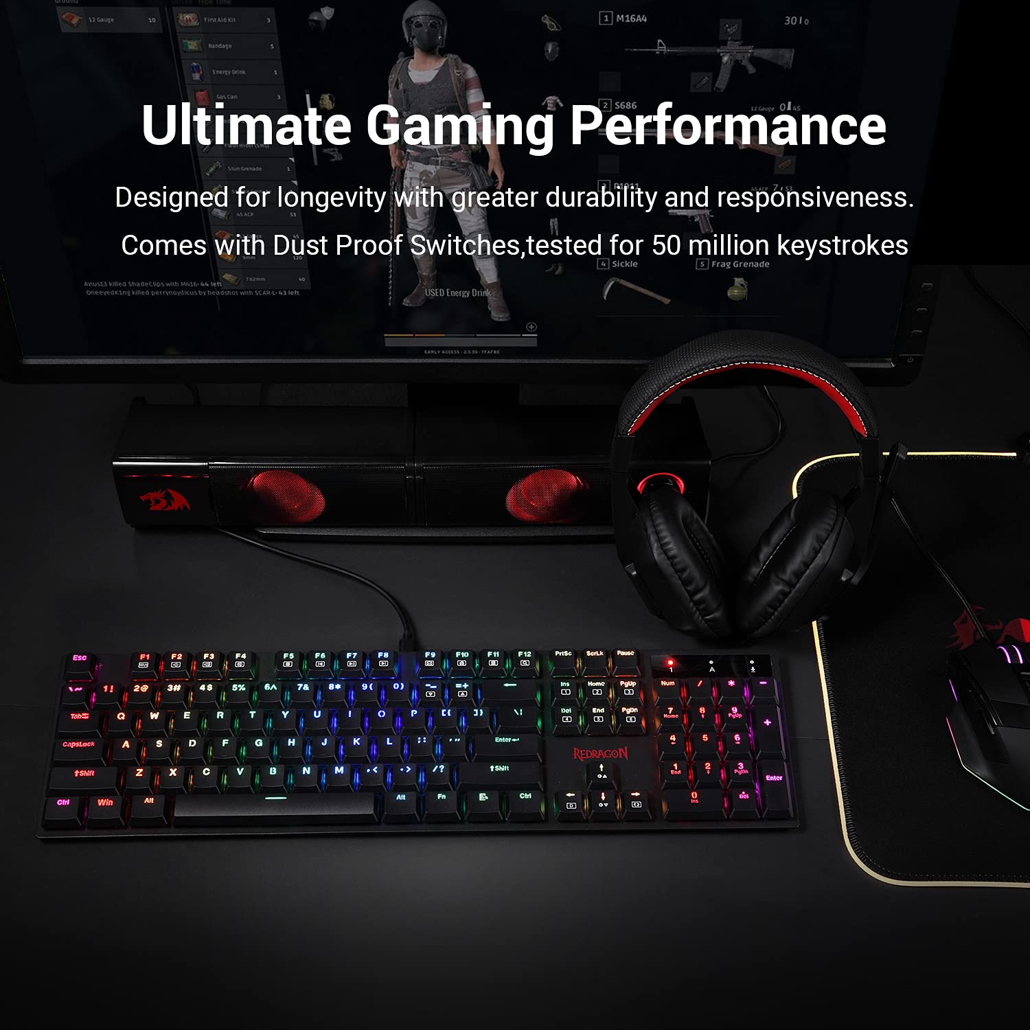 Redragon Mechanical Gaming Keyboard RGB LED Backlit Low Profile Wired Macro 96 Keys Red Switches, for Windows Gaming PC, Black