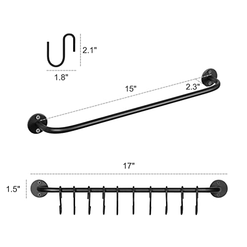 Mkono Coat Rack Wall Mount, Wall Coat Hooks for Hanging with 20 S Hooks, Heavy Duty Metal Rail Hat Hanger for Coat Keys Purse Belt Clothes Towel Holder in Entryway Bathroom Mudroom, Set of 2, Black