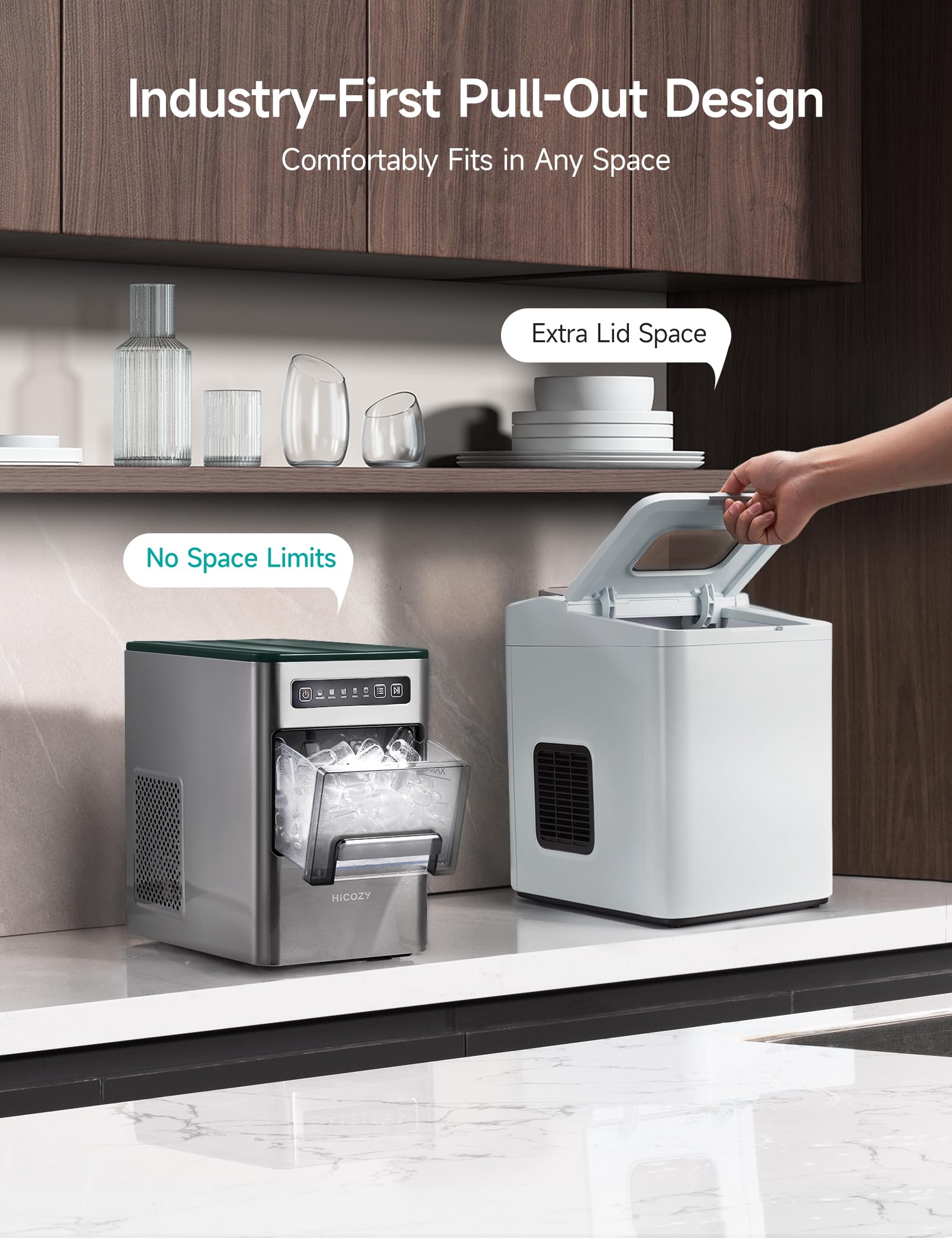 HiCOZY Countertop Ice Maker, Ice in 6 Mins, 24 lbs/Day, Portable & Compact Gift with Self-Cleaning, for Apartment/Cabinet/Kitchen/Office/Camping/RV(Gray Green)