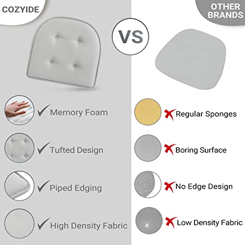 Cozyide U-Shaped Chair Cushions for Dining Chairs 6 Pack, Memory Foam Chair Pads with Tufted Design and Non-Slip Backing, 17" x 16", Light Grey