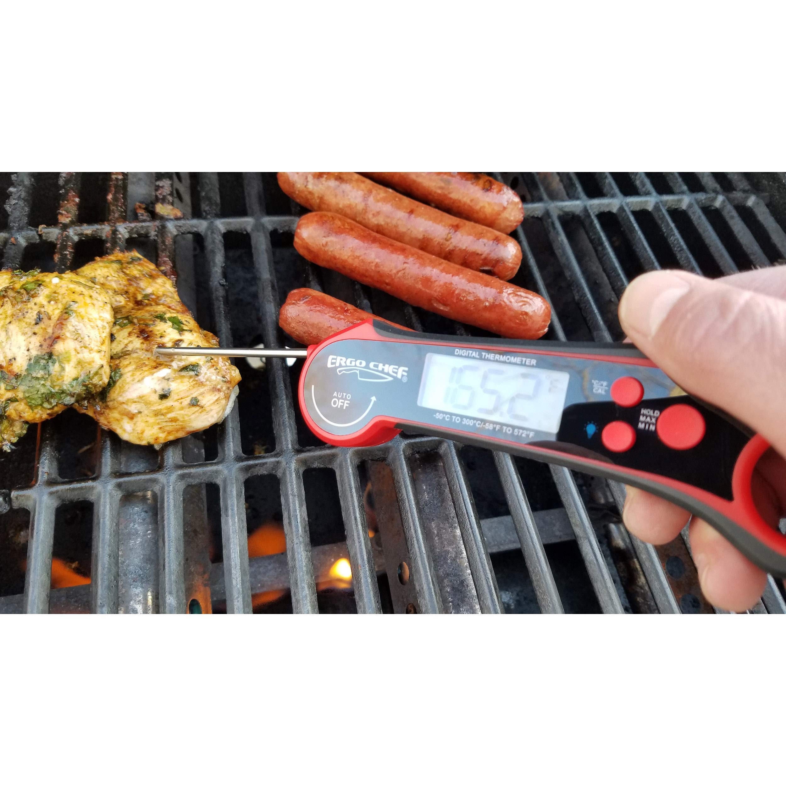Ergo Chef Digital Instant Read Meat Thermometer- Foldable Probe, Water-Resistant, Backlight, Indoor and Outdoor - Magnet, BBQ, Smoking, Grilling, Deep Fry, Baking & Liquids