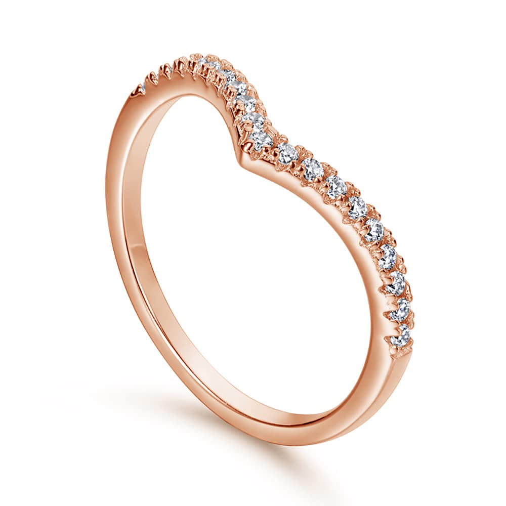 Dainty Sparkling Wishbone 'V' Ring for Women with Cubic Zirconia, Elegant and Simple Ring Best Gift for Lover size6-9-Rose Gold 6