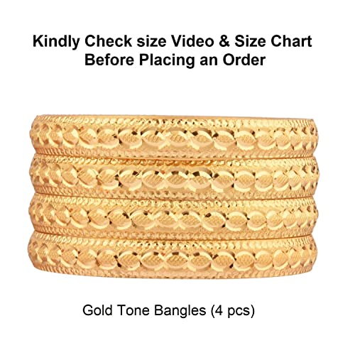 Efulgenz Indian Bridal Bangle Set Gold Tone Plain Glossy Engraved Bracelet Bangle Jewelry for Women (4 Pcs) Size 2.6