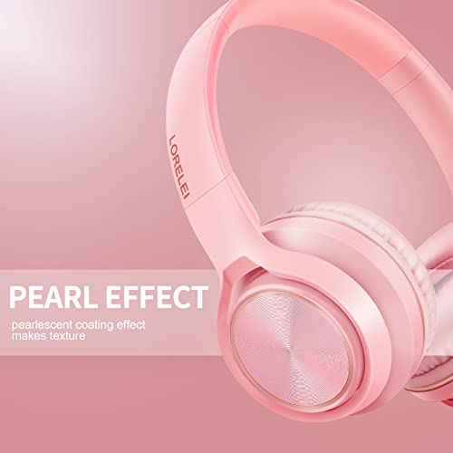 LORELEI S9 Wired Headphones with Microphone for School,On-Ear Kids Headphones for Girls Boys,Folding Lightweight and 3.5mm Audio Jack Headset for Phone, Ipad,Tablet, PC, Chromebook (Pearl Pink)