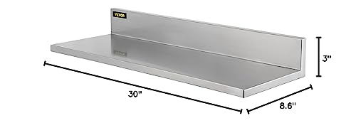 VEVOR Stainless Steel Wall Shelf, 8.6'' x 30'', 44 lbs Load Heavy Duty Commercial Wall Mount Shelving w/Backsplash for Restaurant, Home, Kitchen, Hotel, Laundry Room, Bar (1 Pack)