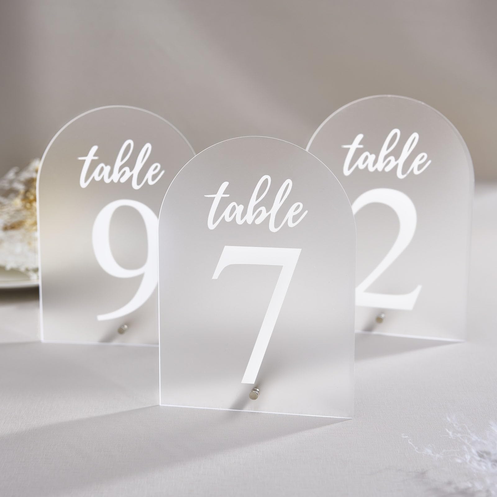 Frosted Arch Table Numbers for Wedding Reception with Matel Stands 1-15,5''x7'' Inch Frosted Arch Acrylic Sign with White Letters for Reception, Party, Anniversary, Event