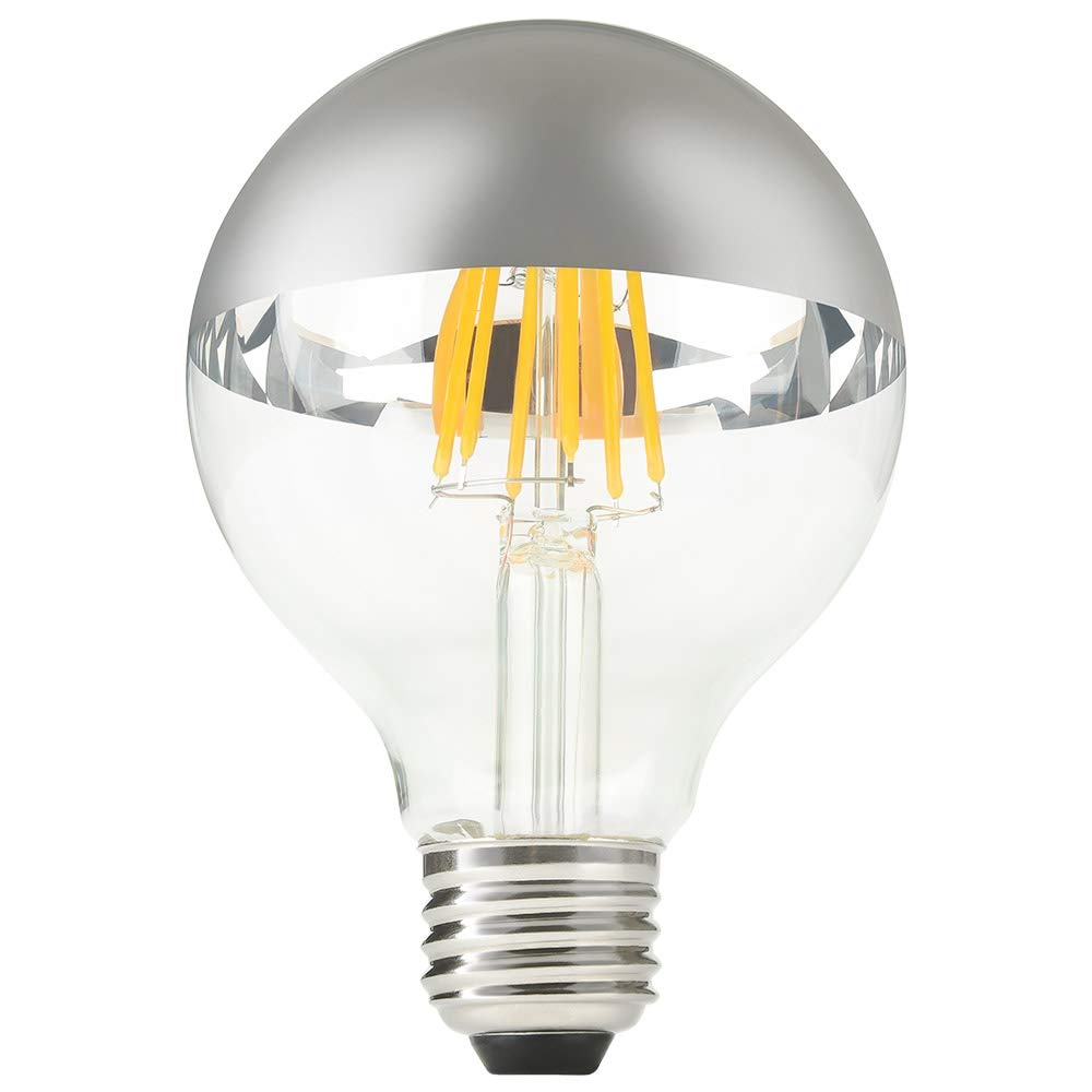 CKWPY G25/ G80 Half Chrome Light Bulb, 6W Dimmable LED Filament Vintage Globe Light, Warm White 2700K, E26 Base for Dining Table, Dressing Room, Vanity Strip, 1 Pack