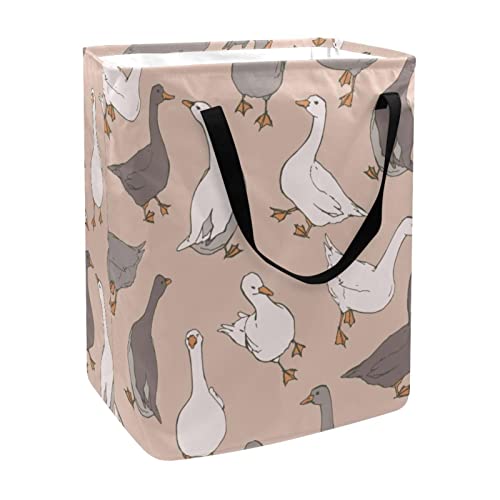 Gray and White Geese Print Collapsible Laundry Hamper, 60L Waterproof Laundry Baskets Washing Bin Clothes Toys Storage for Dorm Bathroom Bedroom