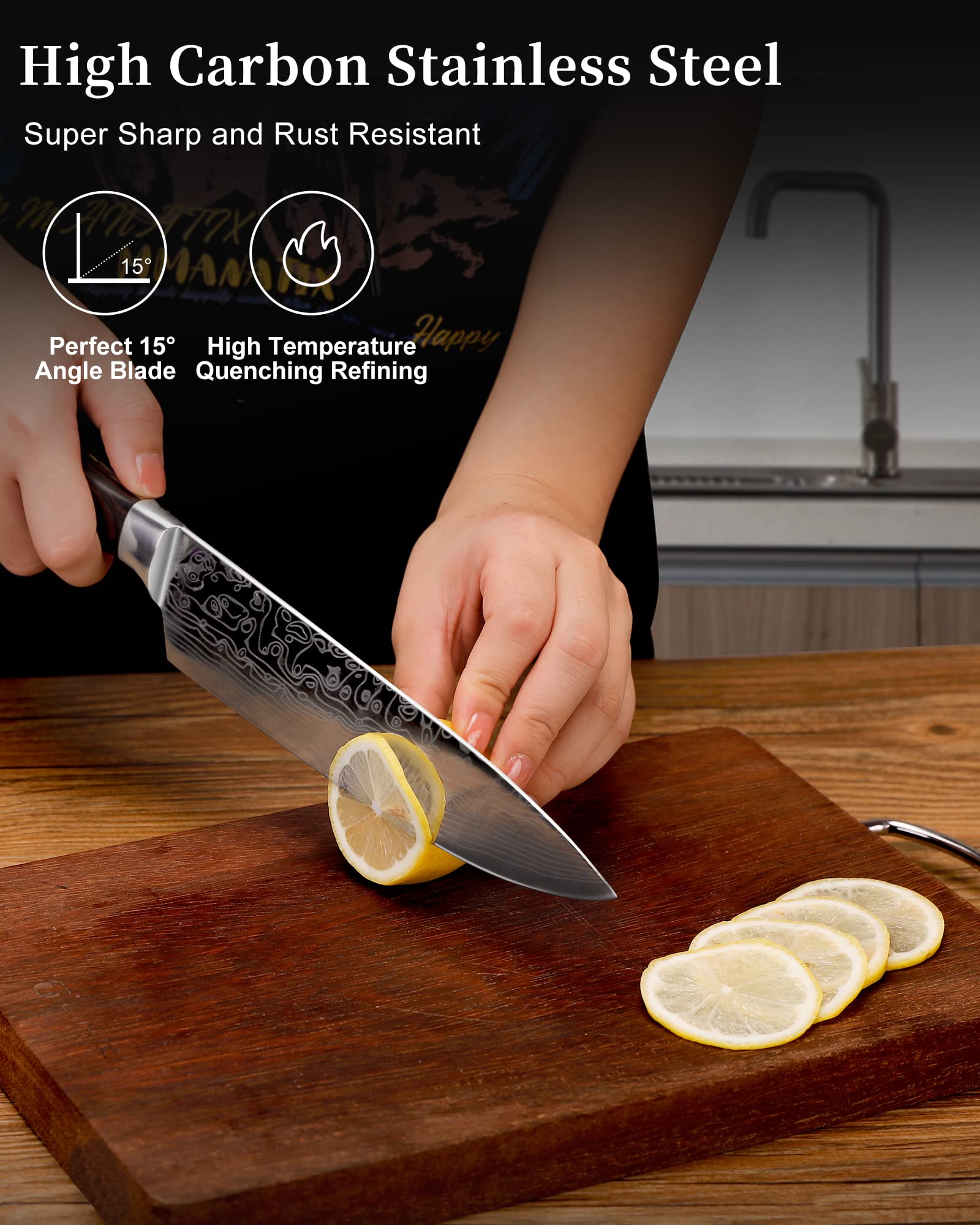 DT·Live Chef Knife, 8 Inch High Carbon German Stainless Steel Sharp Kitchen Knife for Chopping and Slicing, with Gift Box and Knife Cover, Full Tang, Ergonomic Wooden Handle