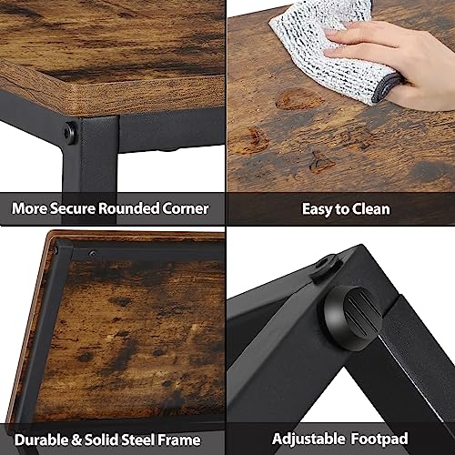 Nouva C-Shaped End/Side Table Couch Bedside Table 21.7in Side Table with Metal Frame for TV Trays Living Room Bedroom Small Spaces, Rustic Brown and Black(2)