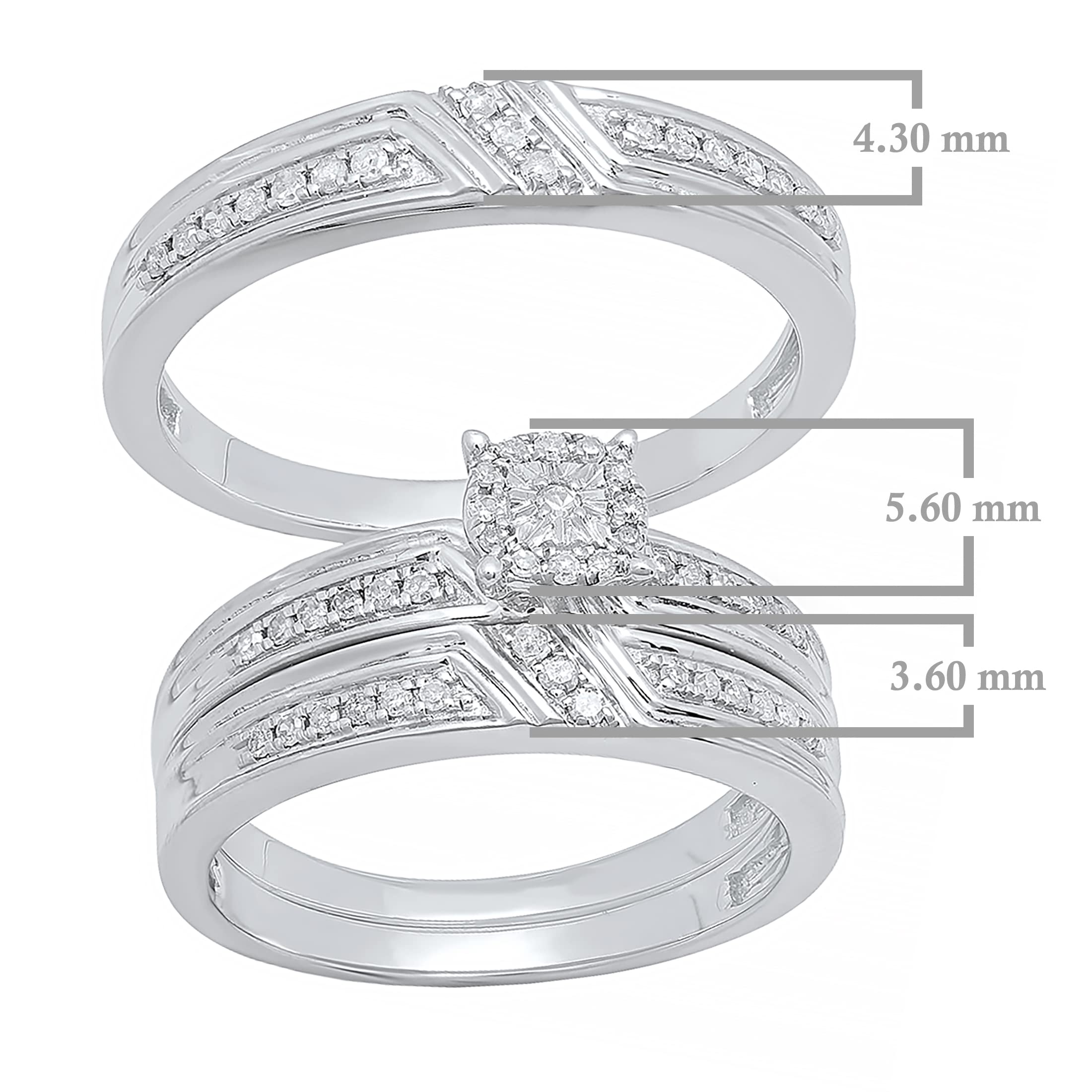 Dazzlingrock Collection 0.35 Carat (ctw) Round White Diamond Illusion Framed Wedding Trio Ring Set in 925 Sterling Silver, Women size 8.5 & Men size 8.5