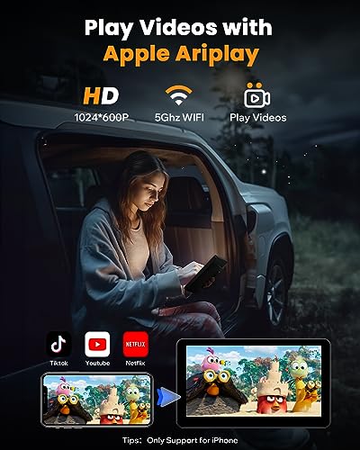 LAMTTO Portable Wireless Car Stereo Apple Carplay with Airplay, 7" HD Touch Screen Android Auto for Cars, Car Radio Receiver with Bluetooth, FM, AUX, Voice Control, GPS Navigation for All Vehicles