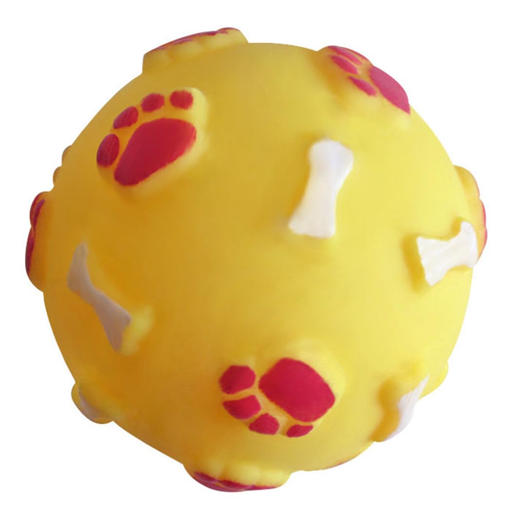 Interactive Squeaky Pet Chew Ball with Bone Print for Puppies, Dog Toy for Chewing and Dental Health