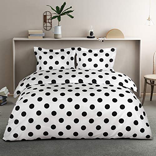 NTBAY Microfiber Twin Duvet Cover Set, 2 Pieces Ultra Soft Polka Dots Printed Comforter Cover Set with Zipper Closure and Corner Ties, Black and White