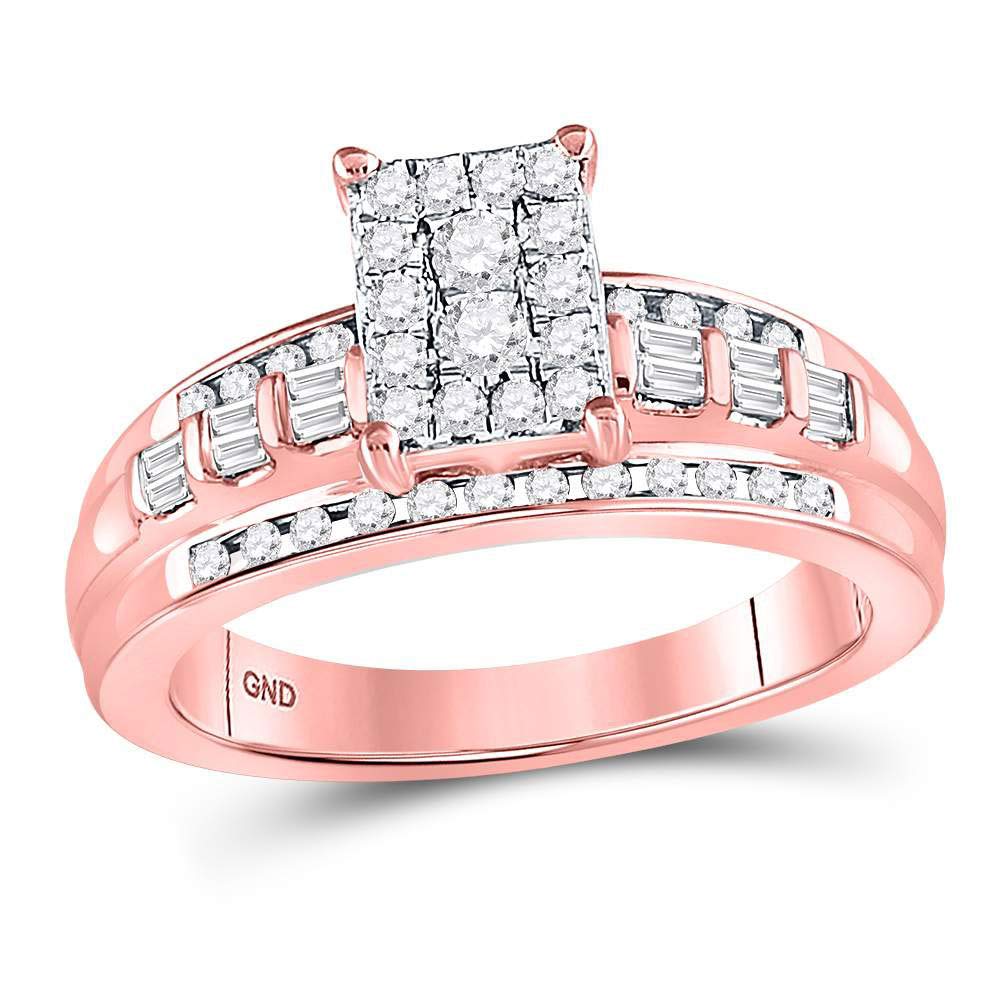 Dazzlingrock Collection 10kt Rose Gold Womens Round Diamond Cluster Bridal Wedding Engagement Ring 1/2 ctw