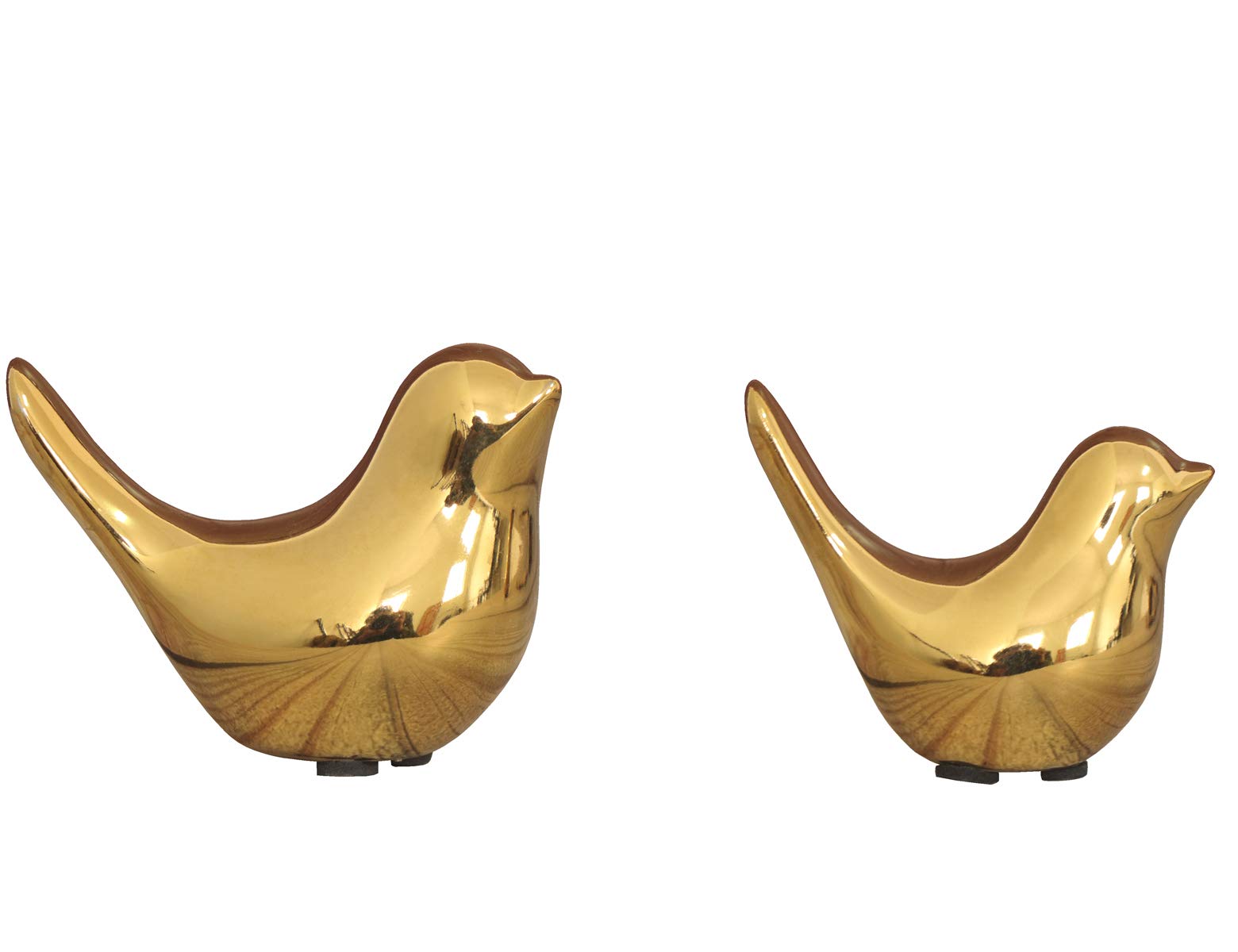 Ceramic Bird Figurines Golden, Home Garden Décor, Tabletop Animal Sculptures and Statues Gifts A (Set of 2)