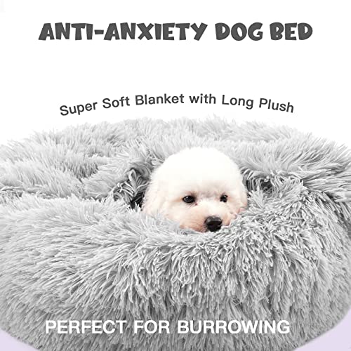 Himax Dog Beds for Small Dogs, Donut Dog Bed with Blanket Attached, Calming Dog Bed Washable Medium(20"/26"/35")
