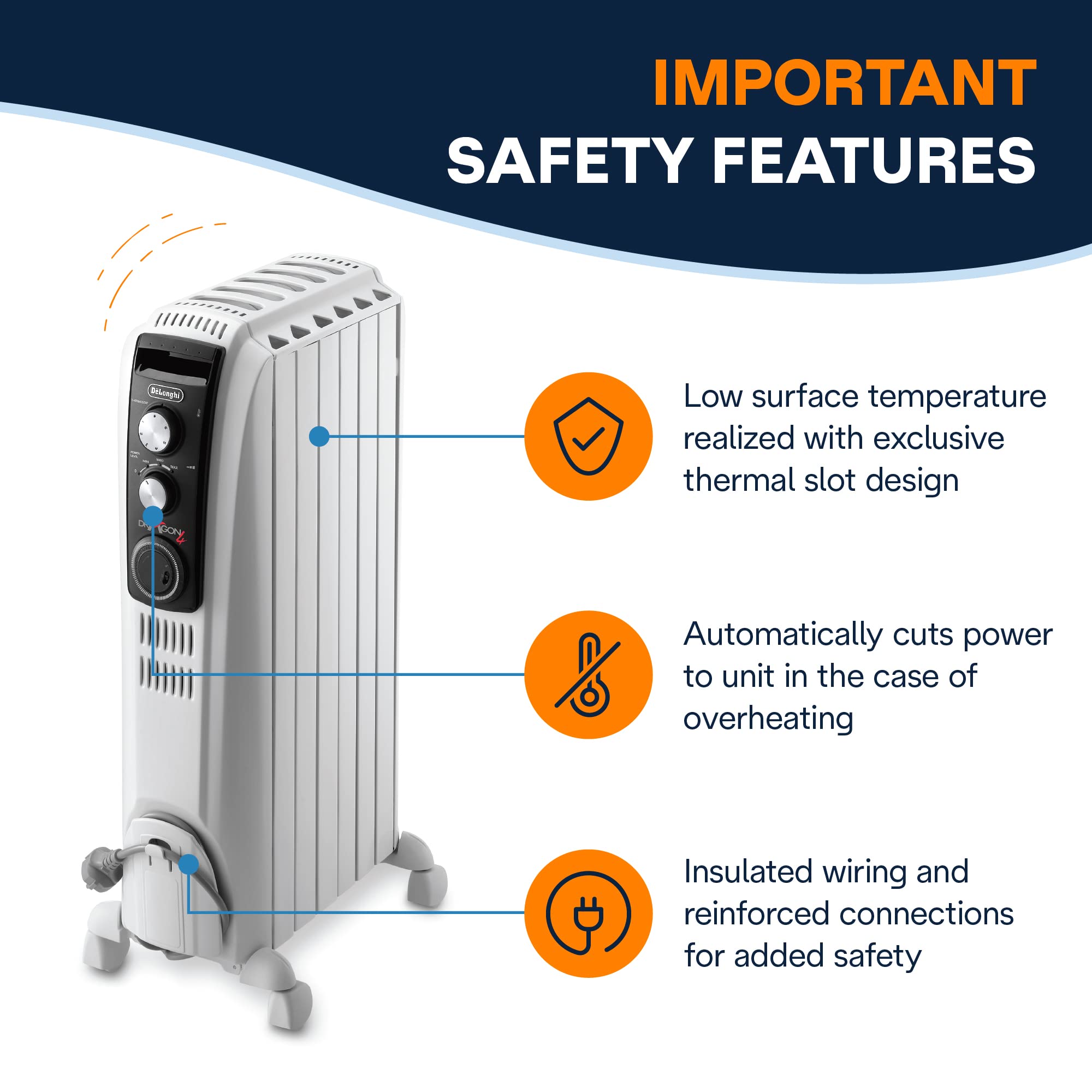 De'Longhi Dragon Oil Filled Radiator Heater, 1500W Electric Space Heater for indoor use, portable room heater, programmable timer, full room heater with safety features, TRD40615T