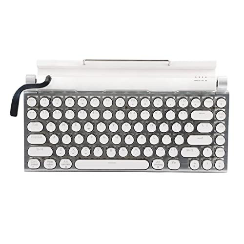 Focket Mechanical Gaming Keyboard, 83 Keys Punk Style Retro Typewriter Keyboard Detachable Round Keycaps Keyboard LED Backlit Wireless Mechanical Keyboard, for Tablet Desktop (White)