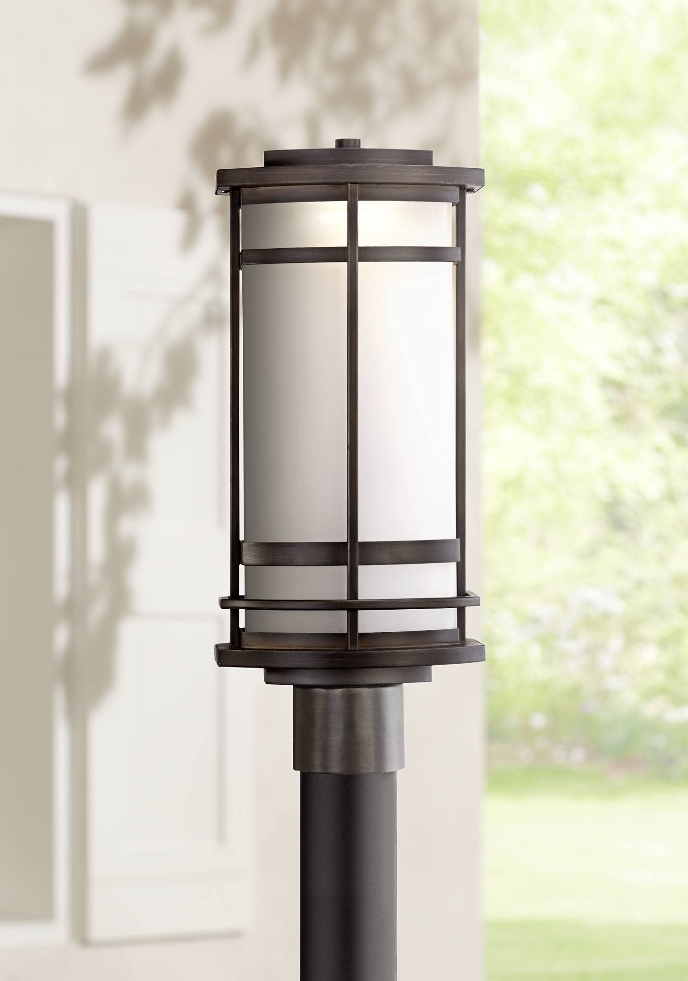 Theola Modern Contemporary Outdoor Post Light Fixture Bronze Brown Metal 19" Etched Glass Shade for Exterior House Porch Patio Outside Deck Garage Yard Front Door Garden Home - Possini Euro Design