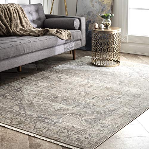 nuLOOM Harriet Vintage Medallion Fringe Area Rug, 7x9, Silver