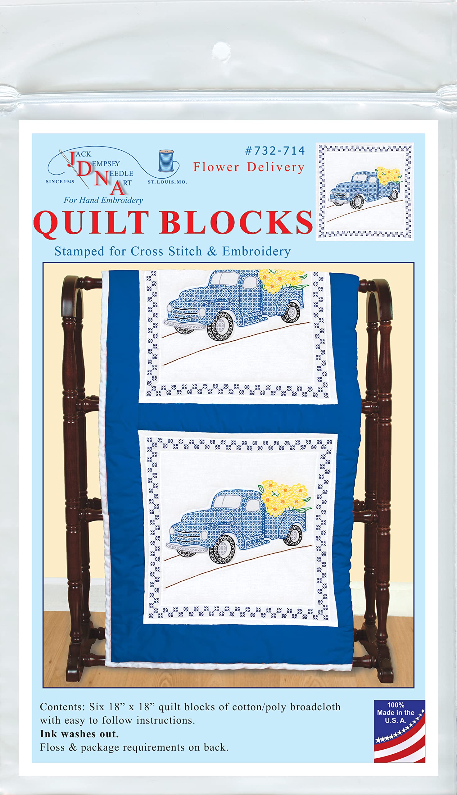 Jack Dempsey Quilt Blocks 18X18 W Flower DEL, White