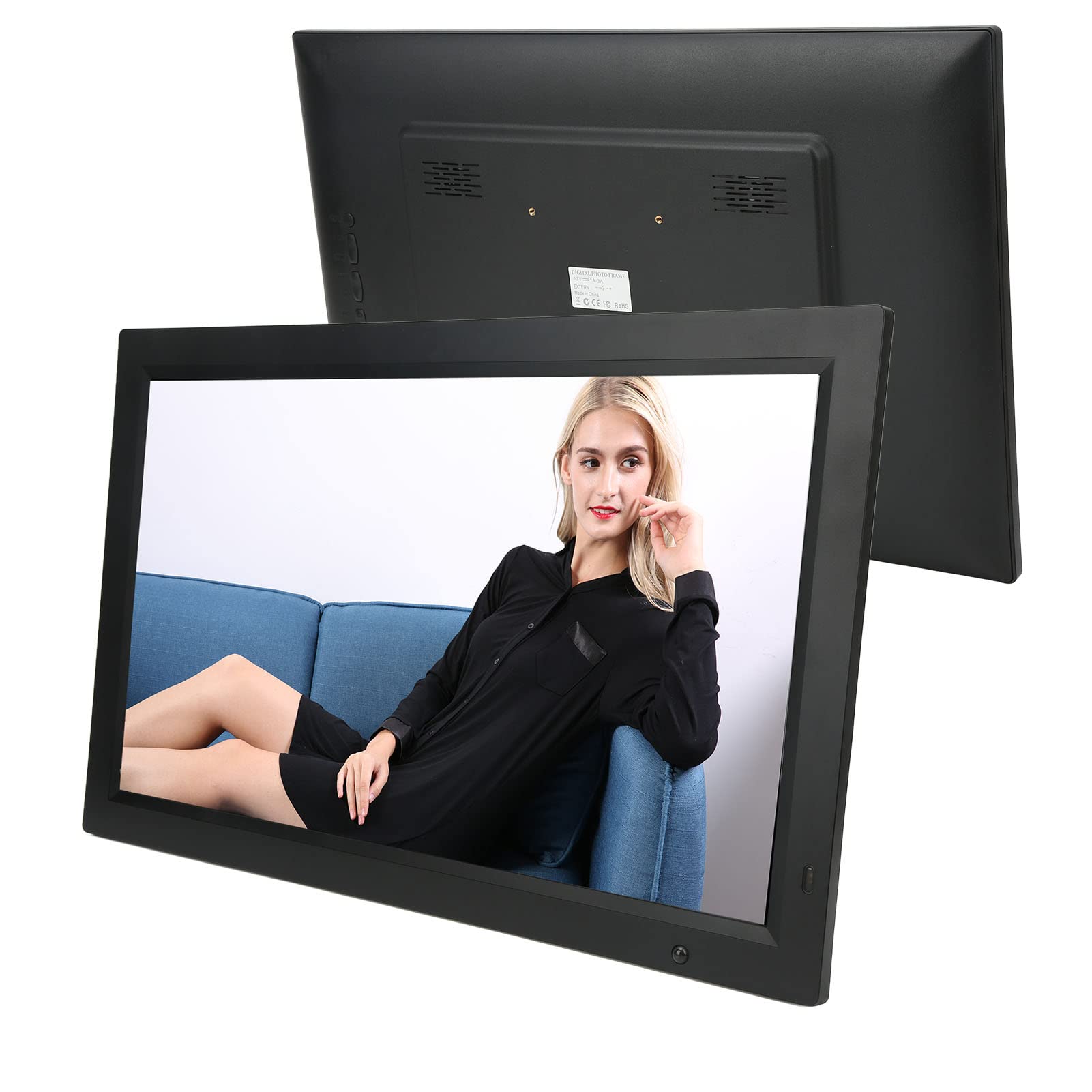 Digital Photo Frame, 1080P Slideshow 22 Inch Photo Display Screen Multifunctional Human Body Induction Black with Dormitory Support (US Plug)