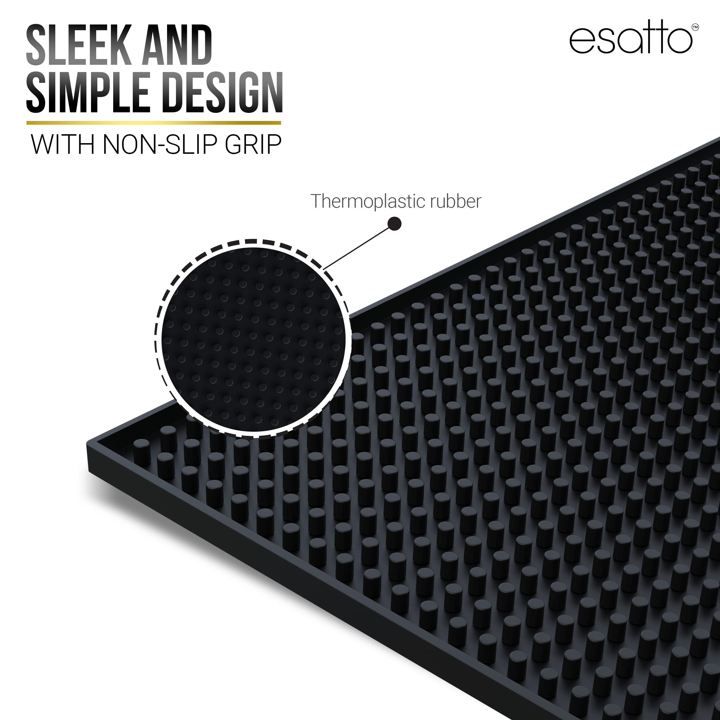 Esatto 12" x 6" Professional Service Mat, Black β Sturdy Thick Durable and Stylish Service Bar Mat for Spills, Coffee, Bars, Restaurants, Counter Top Dish Drying Mat Glass Drying Mat (2 Piece, Black)