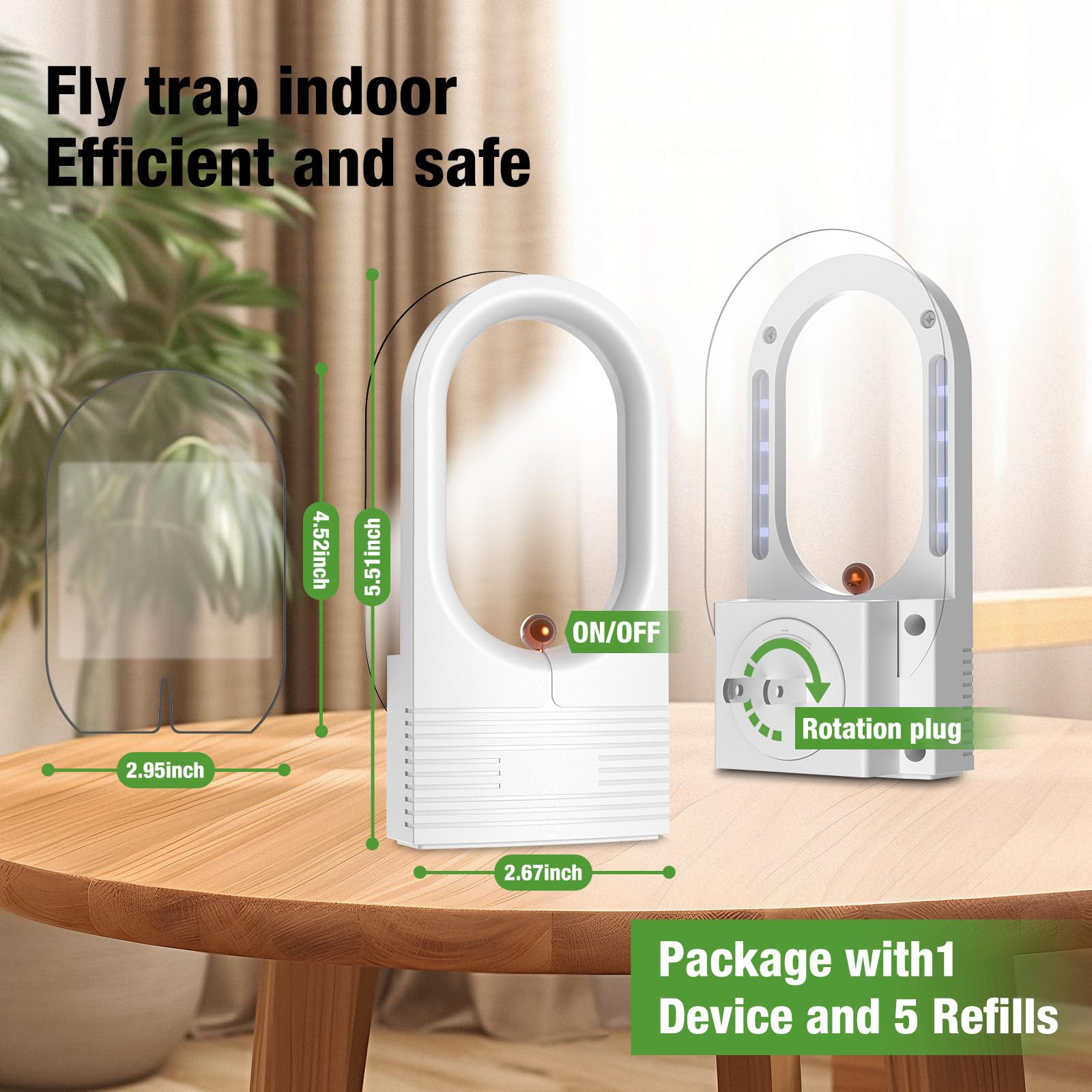 Fruit Fly Traps for Indoors, Plug in Fly Trap Indoor Bug Catcher with Double Sided Glue Card, Flying Insect Trap Gnat Traps for Mosquito, Flies, Fruit Flies, Moths, Gnats (1 Device + 5 Refills)