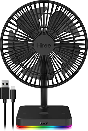 Hiree Personal USB Desk Fan with LED Lights, Quiet Air Circulator Table Fan with 1 USB Charging Port - Suitable for Home, Bedroom, Office