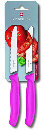 Victorinox Swiss Army Swiss Classic Collection Pink 4.5 Inch Serrated Utility Knife, Set of 2