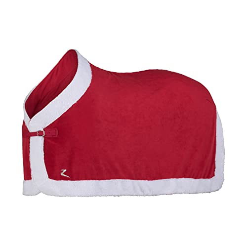 Horze Santa Christmas Fleece Horse Cooler Blanket with Faux Fur - Red - 78 in