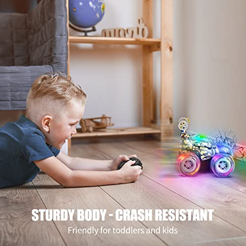 Kizeefun RC Stunt Car Invincible 360°Rolling Twister with Colorful Lights & Music Switch, Rechargeable Remote Control Car for Boys and Girls