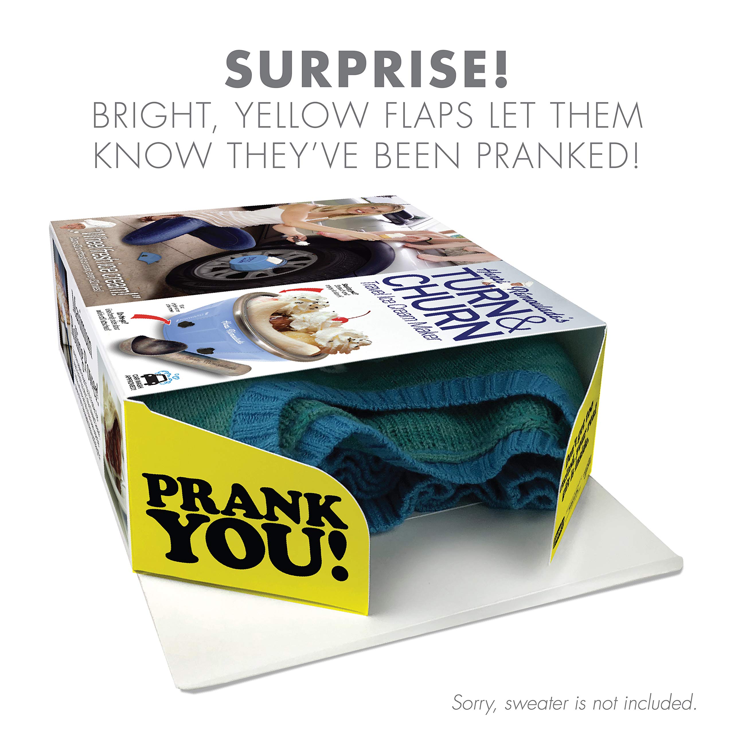 Prank-O Turn & Churn Gag Gift Empty Box, Birthday Gift Box, Wrap Your Real Present in a Convincing and Funny Fake Gift Box, Practical Joke for Birthday Presents, Holidays, Parties