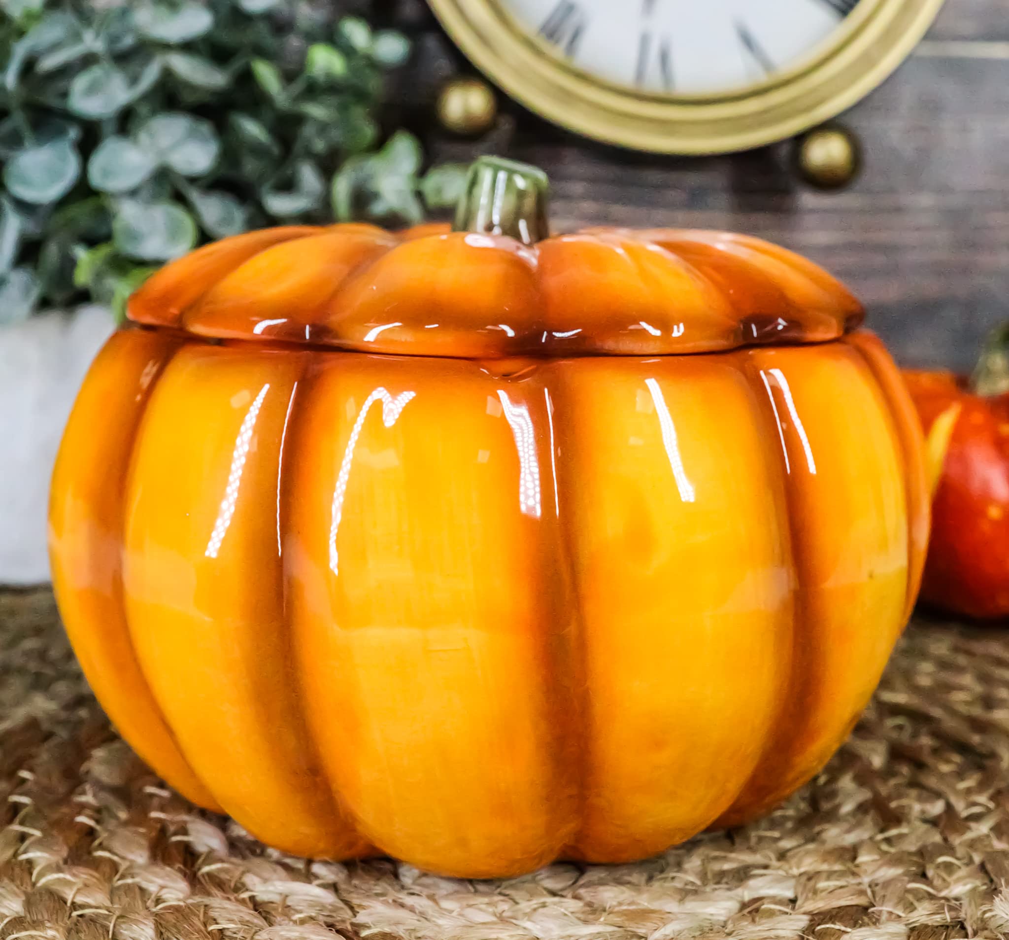 Ebros 6" Diameter Home And Kitchen Gourmet Vegetable Pumpkin Soup Or Dessert Bowl With Lid Ceramic Decor Dinnerware For Halloween Pumpkins Party Accent (1)