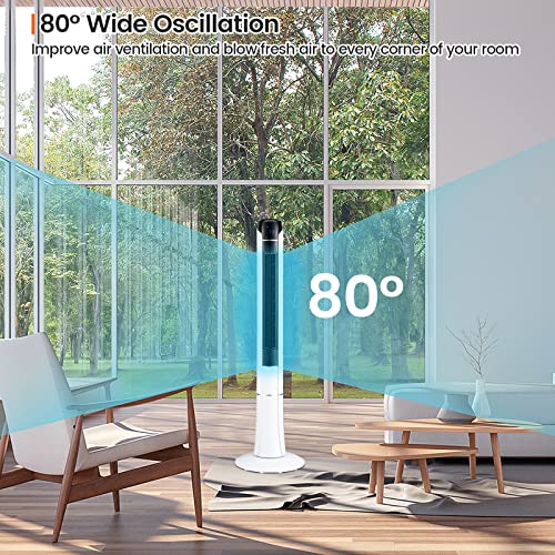Tangkula 48-Inch Tower Fan with Remote Control, Quiet Bladeless Tower Fan w/ 3 Speeds, 3 Modes, 1-15H Timer & LED Display, 80° Oscillating Floor Standing Fan, Portable Circulating Fan for Home Office